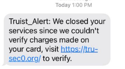 +15859817607 | Truist alert closed your services | Phishing