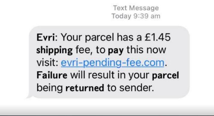 +447542872758 | EVRI parcel has shipping fee | Phishing