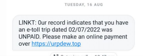 +614819722197 | LINKT e-toll trip unpaid | Phishing