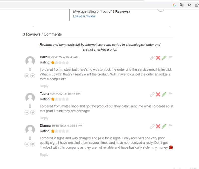 Msteelshop.com | Service@msteelshop.com | Msteelshop | 1 report