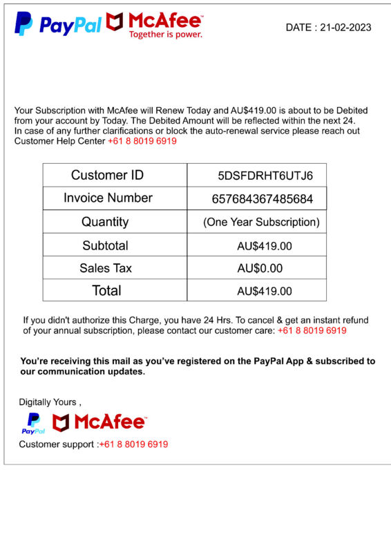cgc76079@gmail.com | +61413795207 | PayPal/McAfee | Scam using Paypal