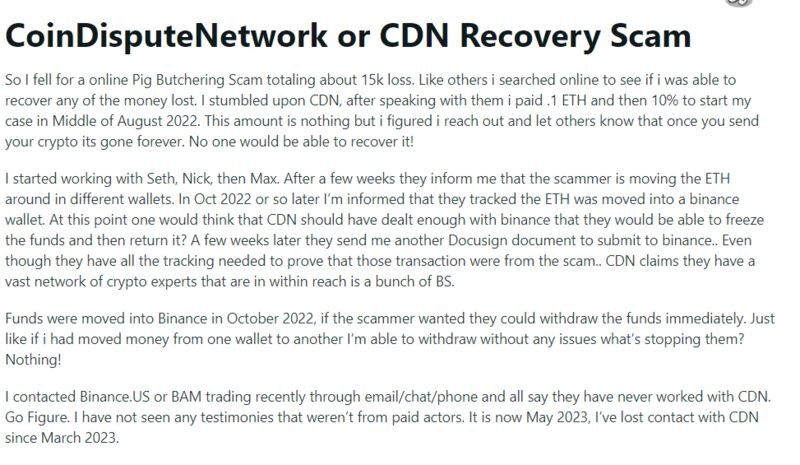 Coindisputenetwork.com | Coin Dispute Network /CDN | 1 report