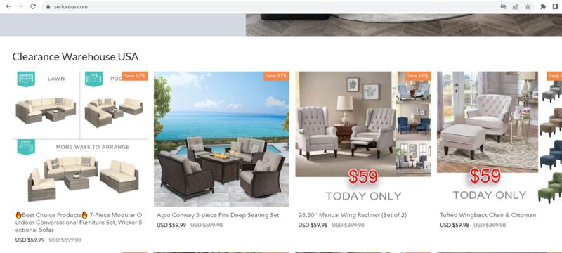 Seriouses.com | Service@wayfair.shop | Wayfair / Warehouse Sales | 1 report