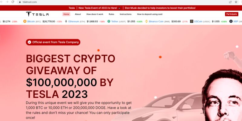 Tslatrust.com | Tesla / Elon Musk Giveaway | 1 report