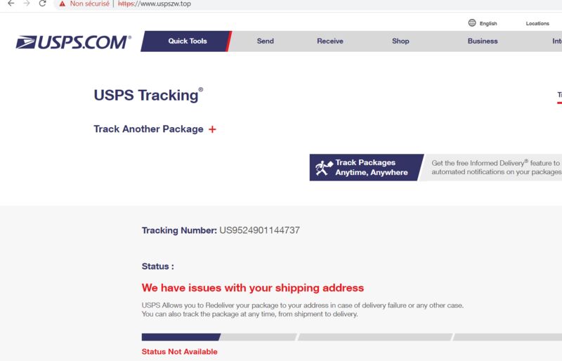 Uspszw.top | USPS Shipping address problem | 1 report