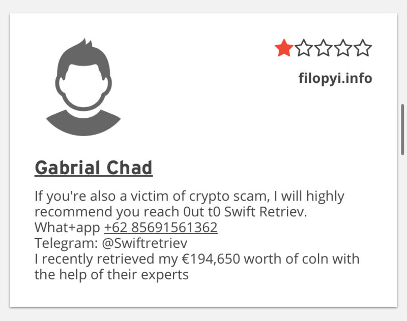 0856-9156-1362 | Swift Retriev - RECOVERY SCAM! | 1 report