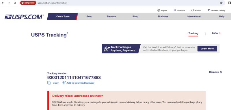 Failed Delivery | USPS | Phishing