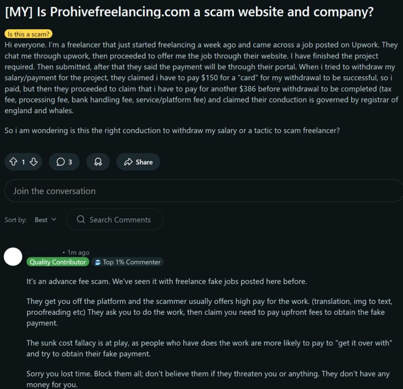 Prohivefreelancing.com | Prohive Freelancing | 1 report